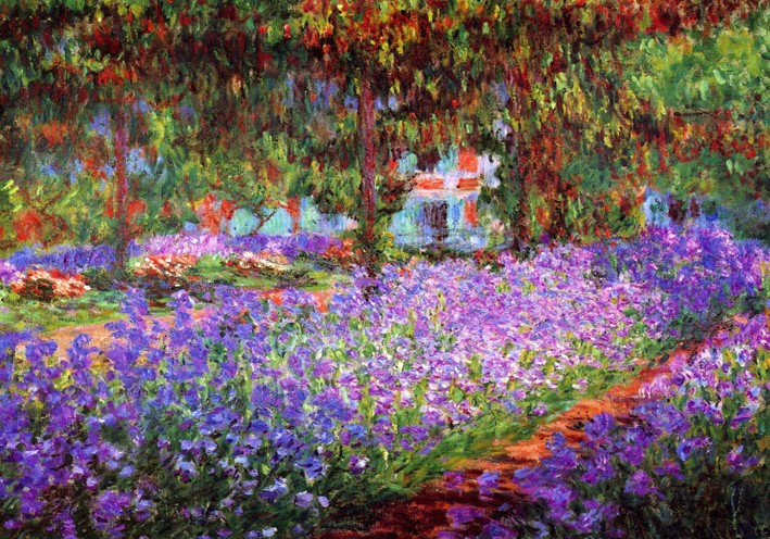 Monet : jardin rosa en primavera. Cuadro mural impresionista. Monet...